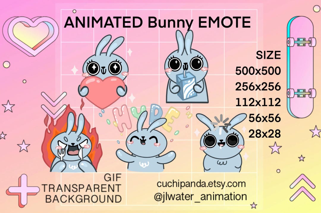 Kawaii Animated Bunny Emote Set: Twitch, Discord, Youtube (digital ...
