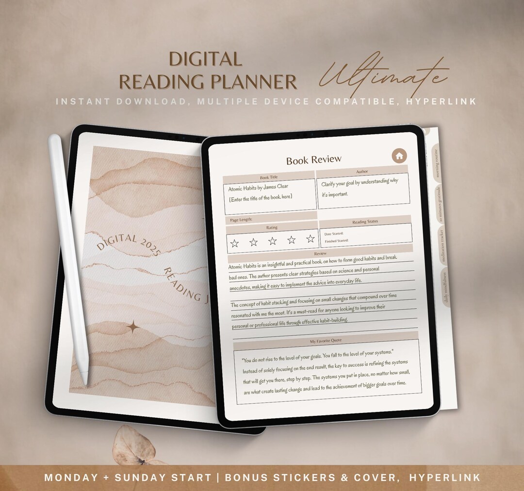Reading Planner Digital Book Tracker Reading Log and Goal Planner for ...