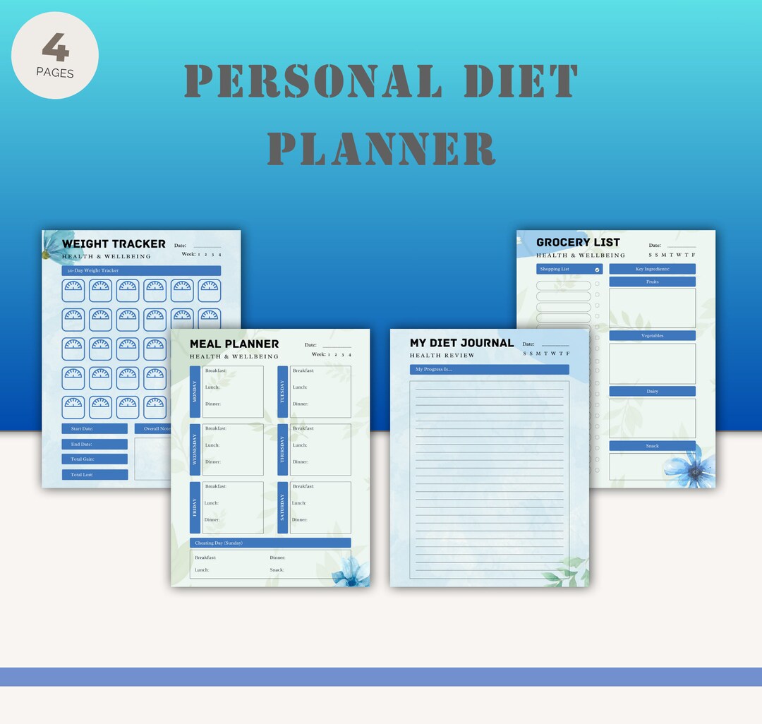 Personal Diet Planner, Food Planner, Daily Diet Checklist, Printable ...
