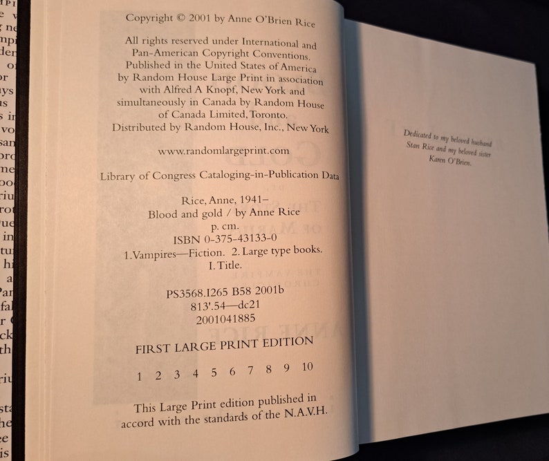 Anne Rice 1st Edition Book BLOOD and GOLD HC Vampire Chronicles Novel ...