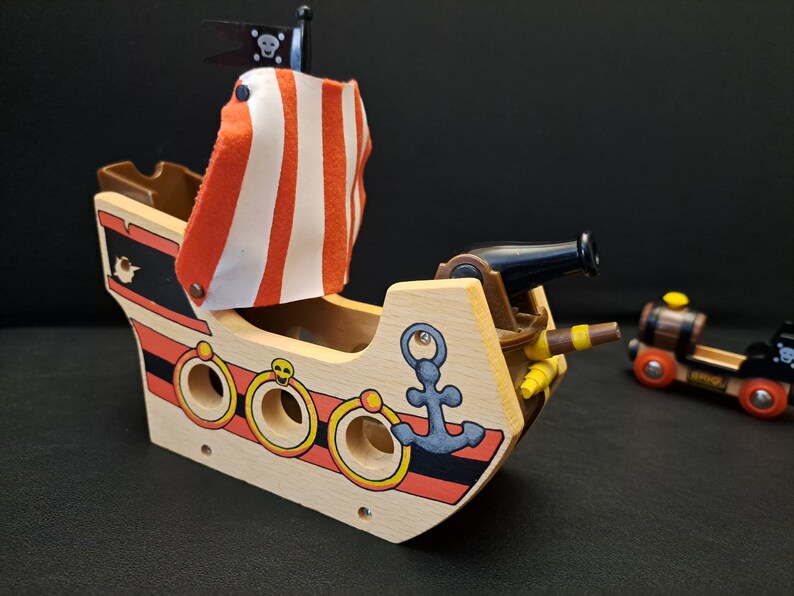 BRIO Rare Wooden PIRATE Ship & Trains Lot Imaginarium BRIO Pirate Wood ...
