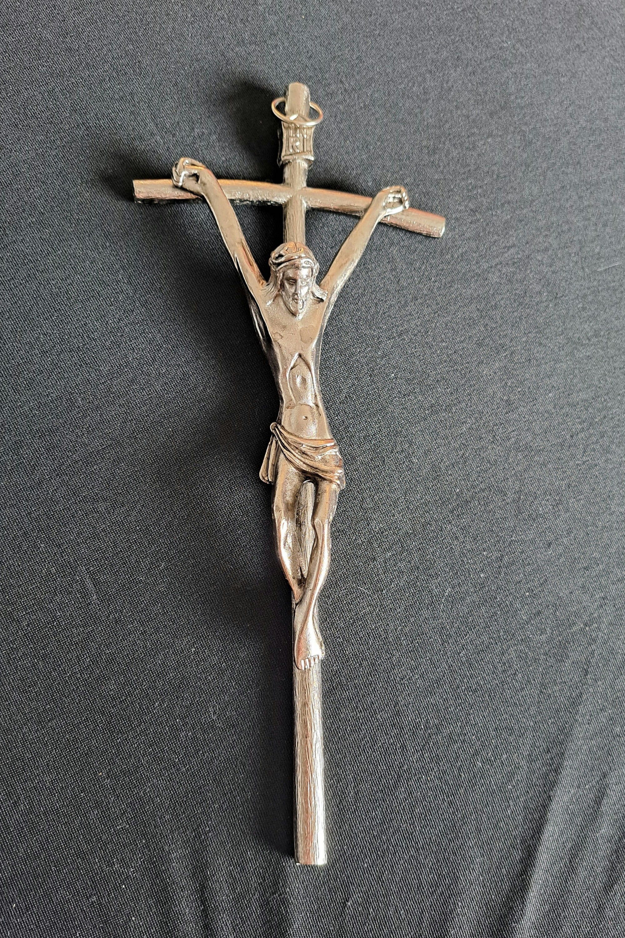 CRUCIFIX Large Wall CROSS Silver Metal Blessed by Pope John Paul II ...