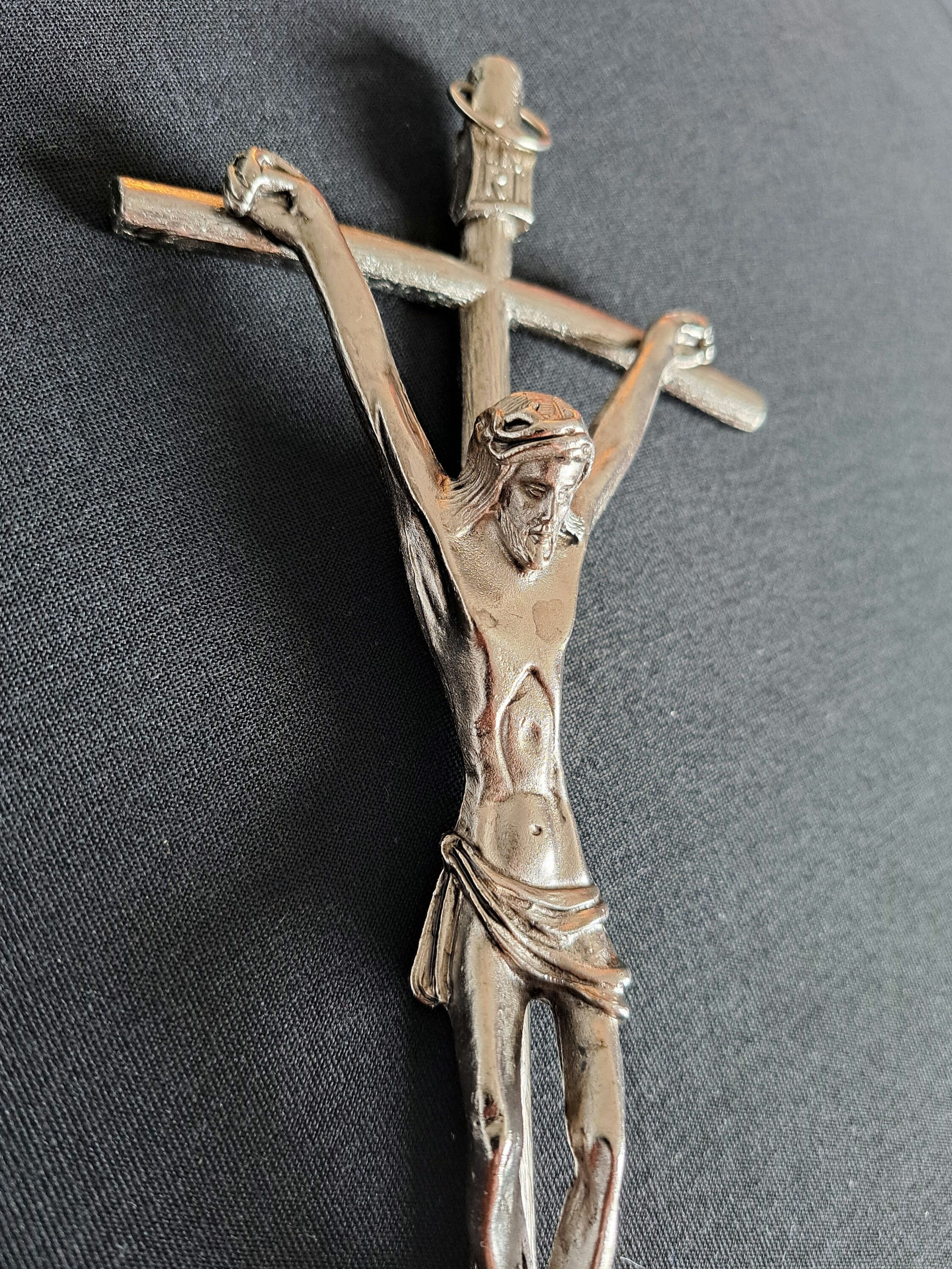 CRUCIFIX Large Wall CROSS Silver Metal Blessed by Pope John Paul II ...
