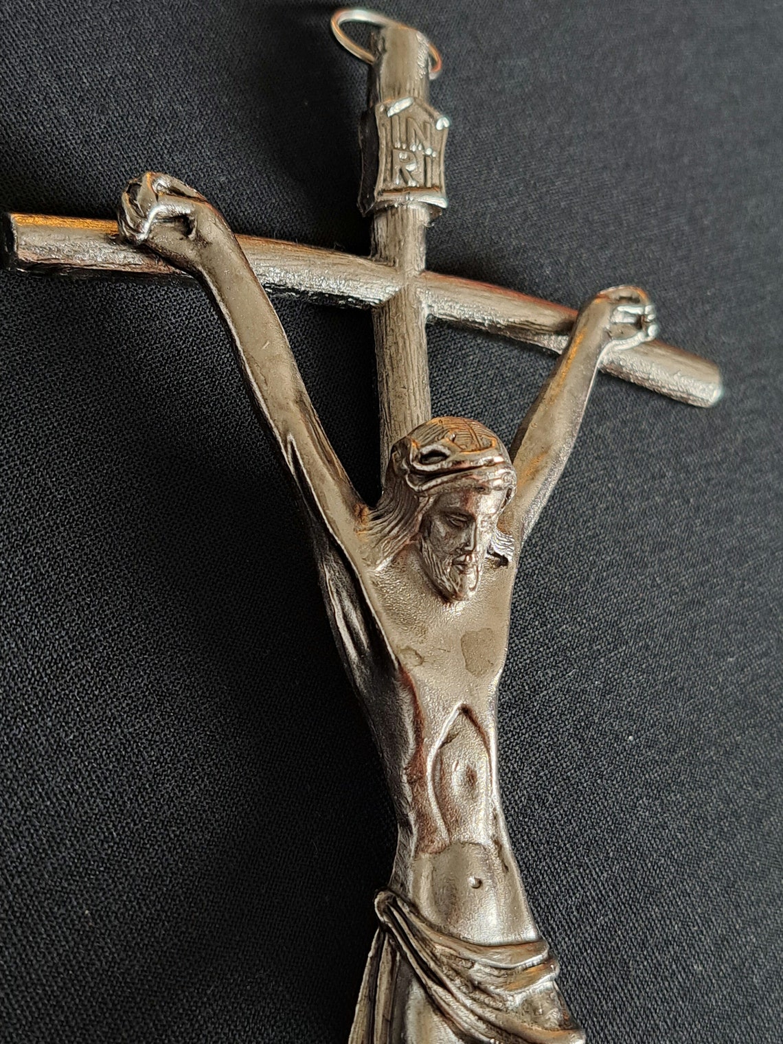CRUCIFIX Large Wall CROSS Silver Metal Blessed by Pope John Paul II ...