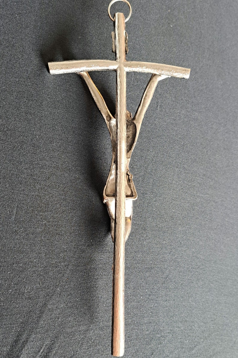 CRUCIFIX Large Wall CROSS Silver Metal Blessed by Pope John Paul II ...