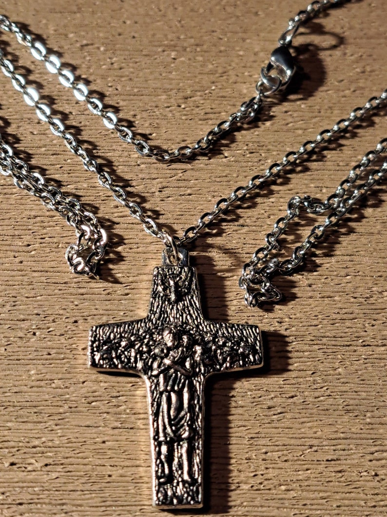 Christian Cross Necklace Pewter Crucifix COMMUNION Gift Chain Catholic ...