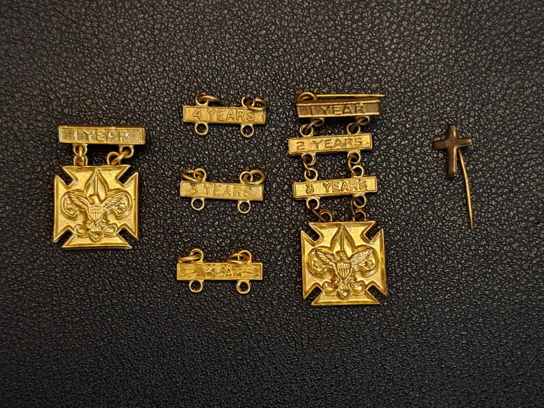 Boy Scouts Pin Lot EAGLE Fleur De Lis & CROSS Pin 1 2 3 4 Year Perfect ...
