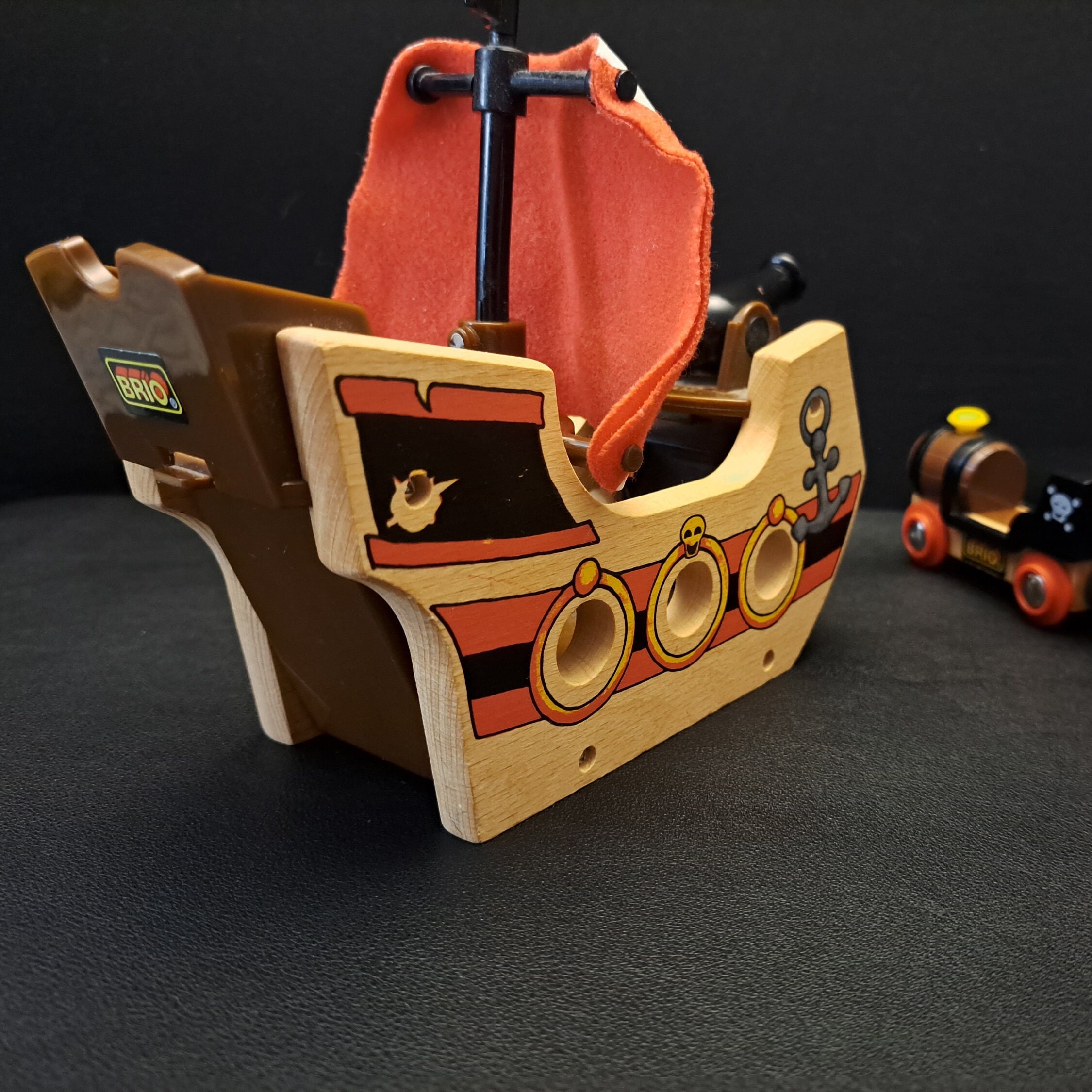 BRIO Rare Wooden PIRATE Ship & Trains Lot Imaginarium BRIO Pirate Wood ...