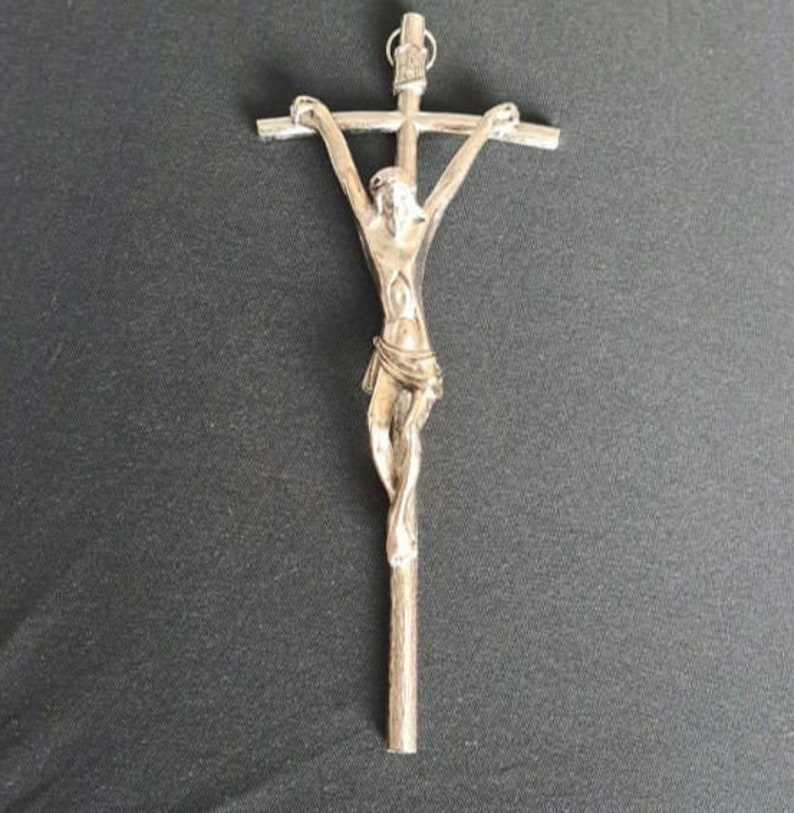CRUCIFIX Large Wall CROSS Silver Metal Blessed by Pope John Paul II ...
