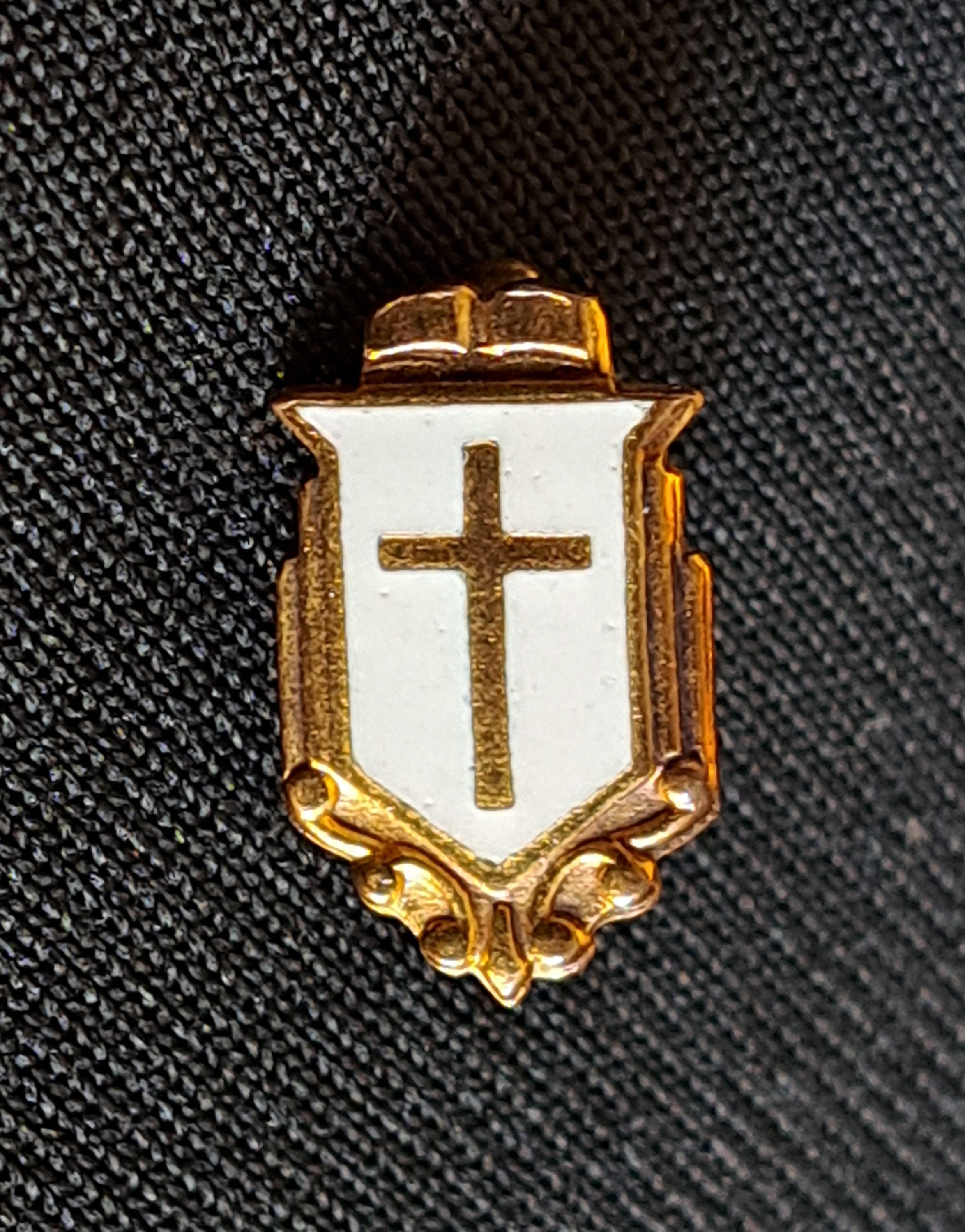 CROSS & BIBLE Pin Mid-century Gold Tone White Enameled Vintage Crucifix ...