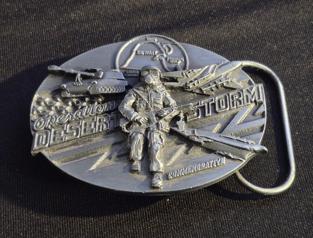 1991 Operation Desert Storm Belt Buckle Numbered (327/5000) Pewter Gulf ...