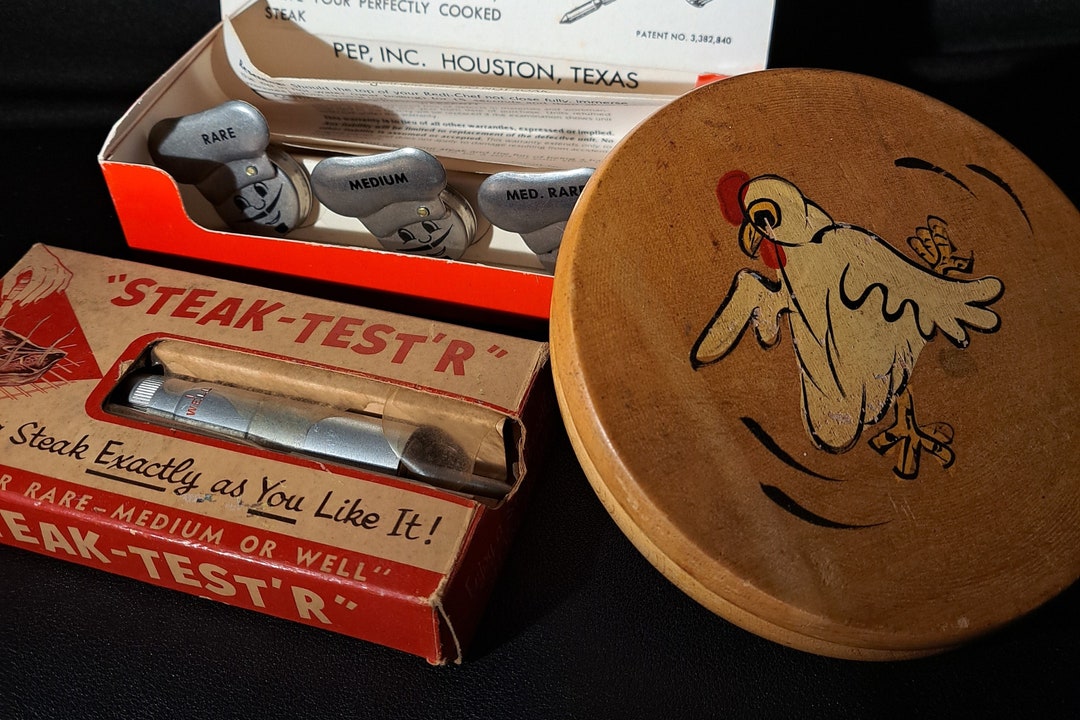 Barbecue BBQ Lot Wood Hand Painted Burger Press Light-up STEAK Tester ...