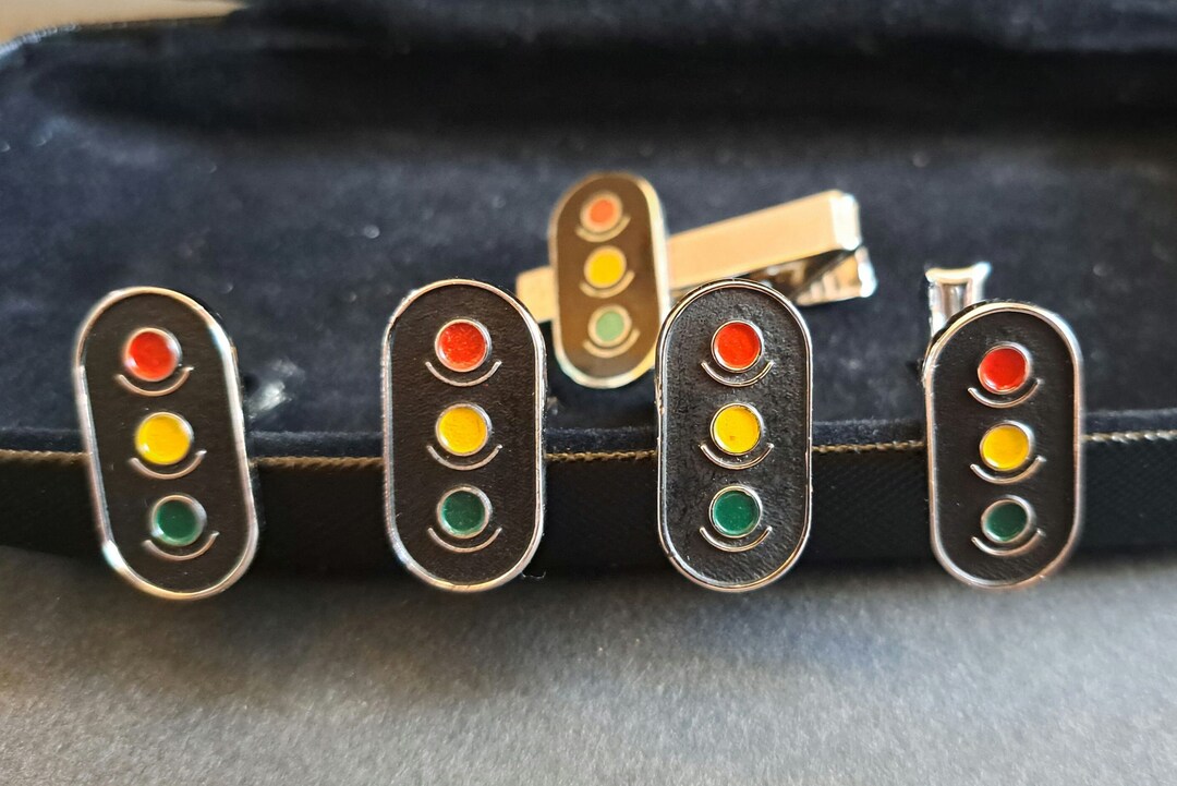 Railroad EVEREADY Traffic Signal CUFFLINKS & Tie Clip 1960s Association ...
