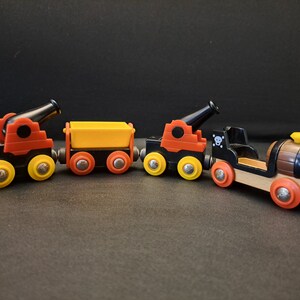 BRIO Rare Wooden PIRATE Ship & Trains Lot Imaginarium BRIO Pirate Wood ...