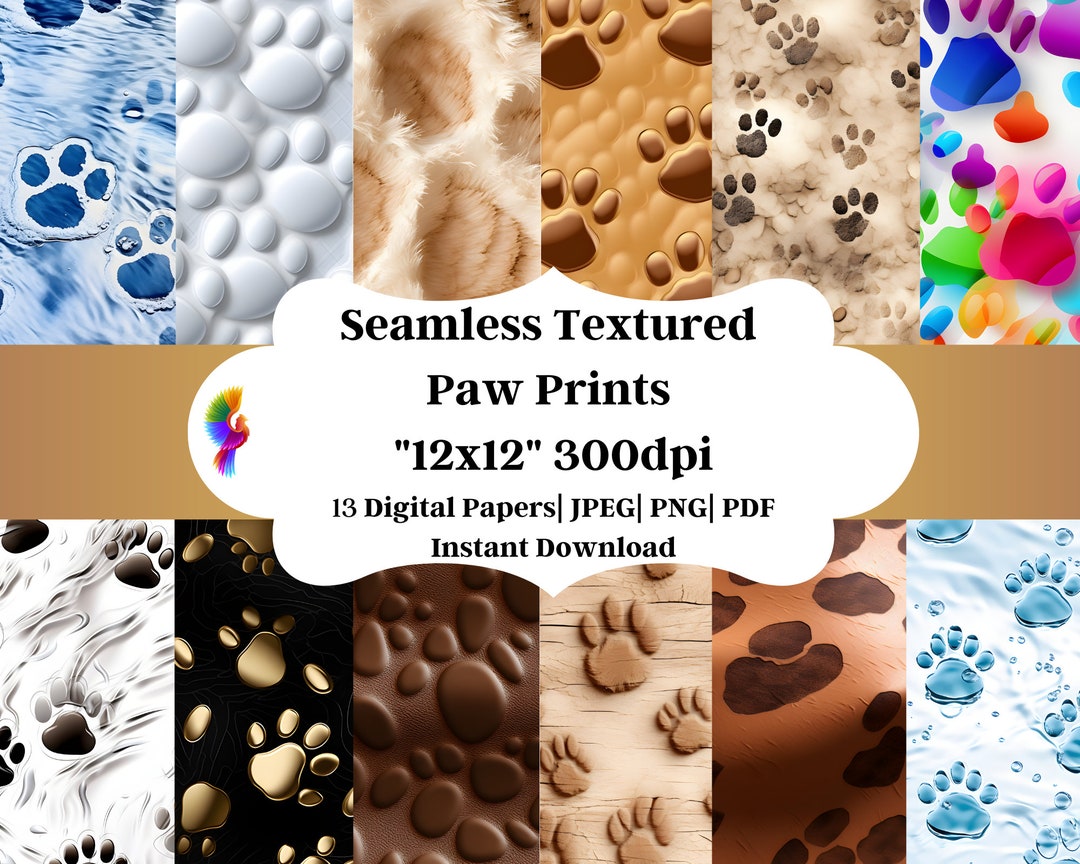 Charming 3D Cat Paw Prints Digital Paper Collection Seamless Patterns ...