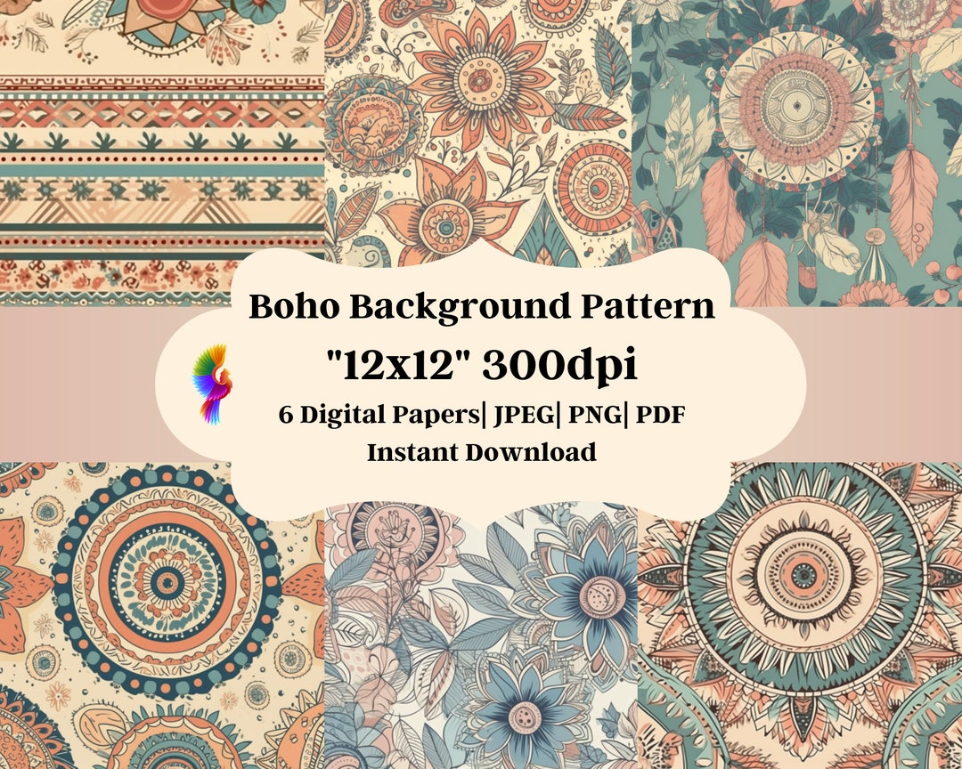 Boho Chic Groovy Digital Paper | Modern Pattern Pastels | Boho Print ...