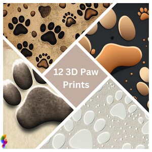 3D Dog Digital Paper | Paw Print Patterns | Pet Scrapbooking & Craft ...