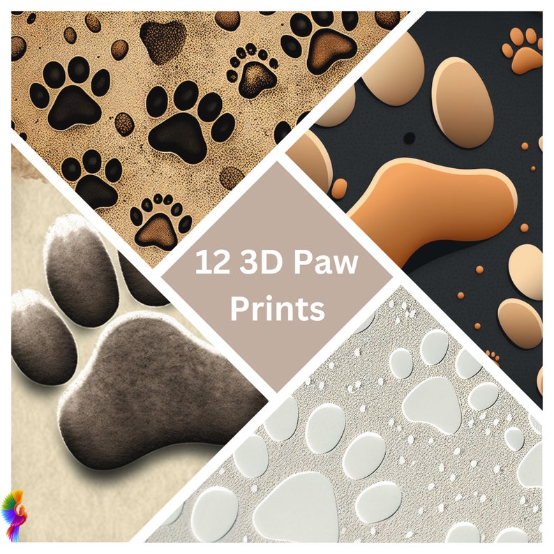3D Dog Digital Paper | Paw Print Patterns | Pet Scrapbooking & Craft ...