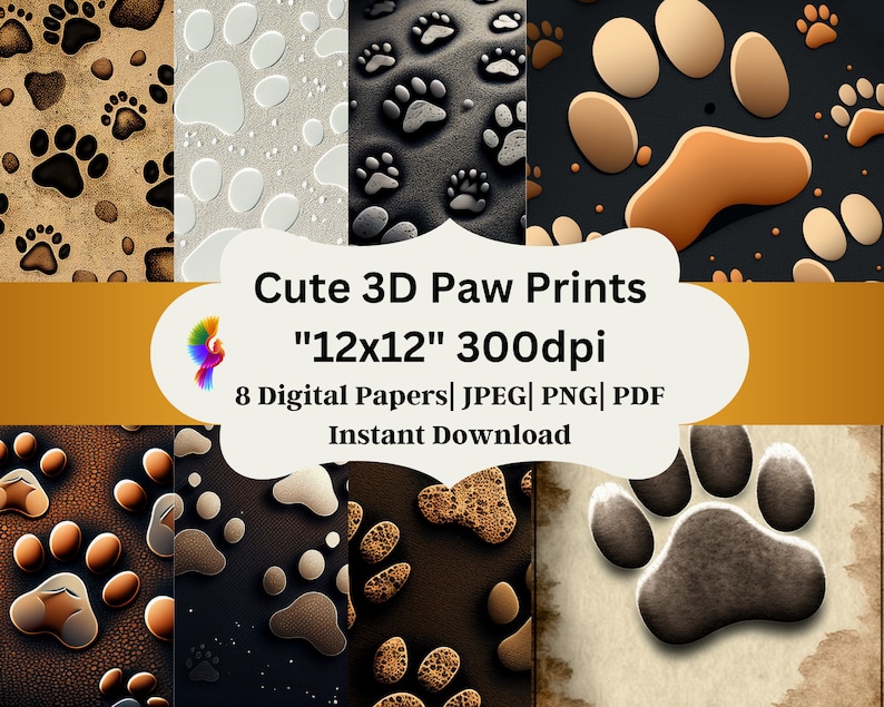 3D Dog Digital Paper | Paw Print Patterns | Pet Scrapbooking & Craft ...