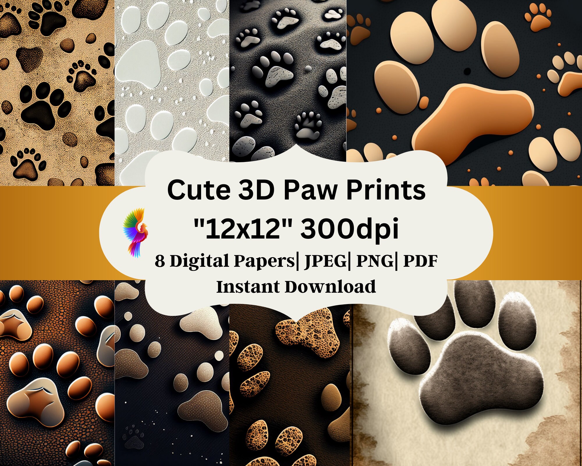 3D Dog Digital Paper | Paw Print Patterns | Pet Scrapbooking & Craft ...