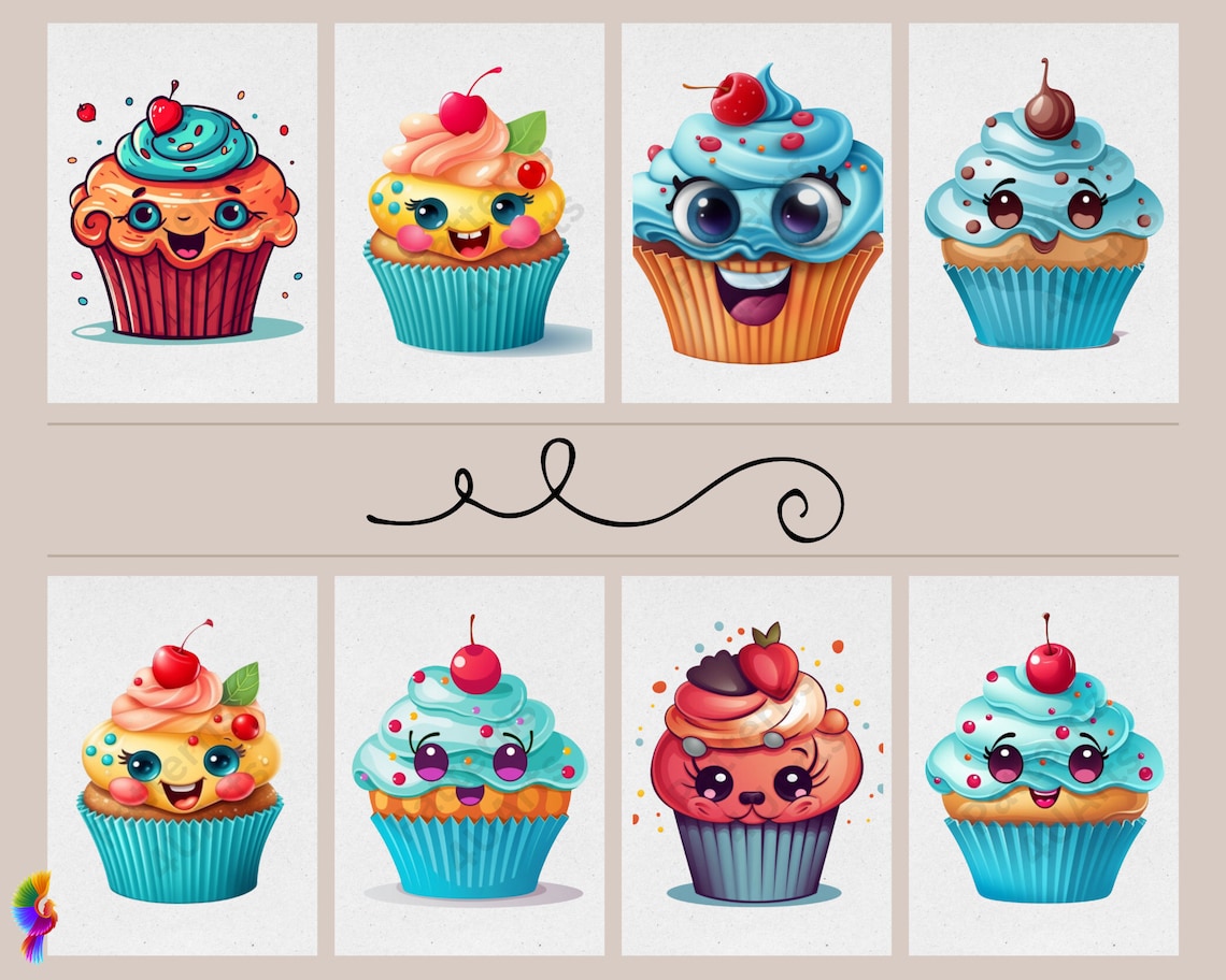 Cute Cupcake Clip Art Collection | 22 Delightful Cupcake Illustrations ...