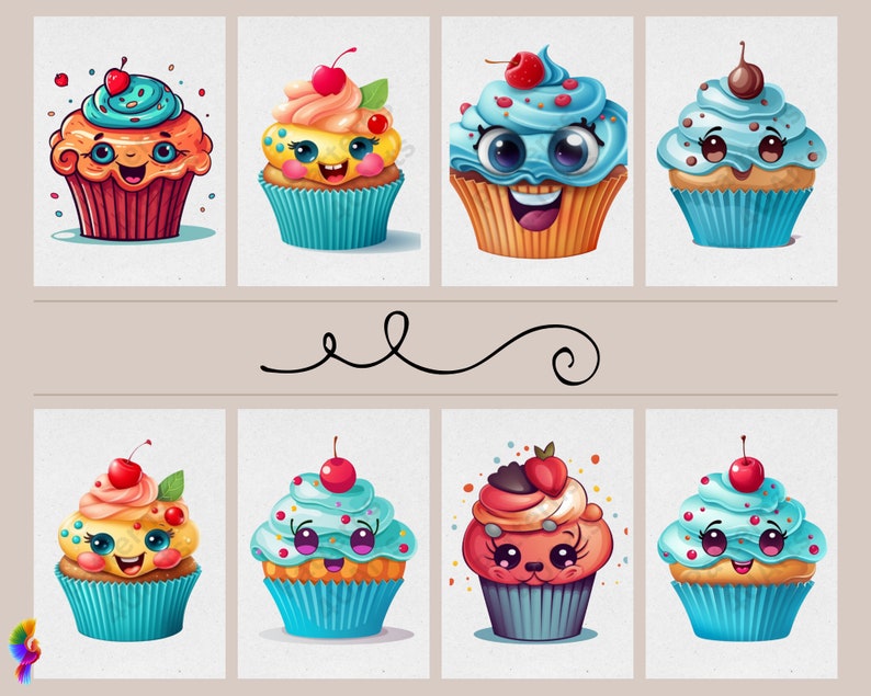 Cute Cupcake Clip Art Collection | 22 Delightful Cupcake Illustrations ...