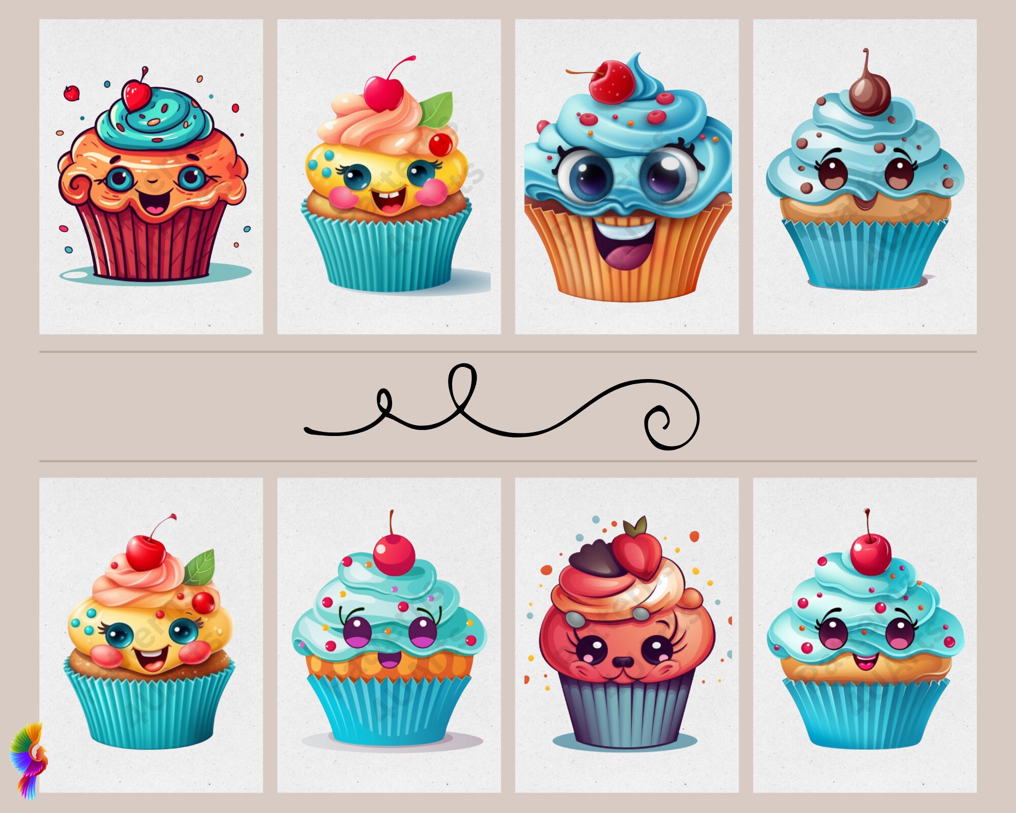 Cute Cupcake Clip Art Collection | 22 Delightful Cupcake Illustrations ...