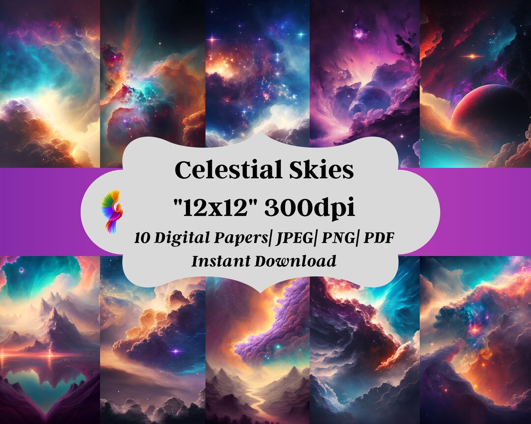 Celestial Night Sky Seamless Digital Paper 12"x12" | High-quality 300 ...