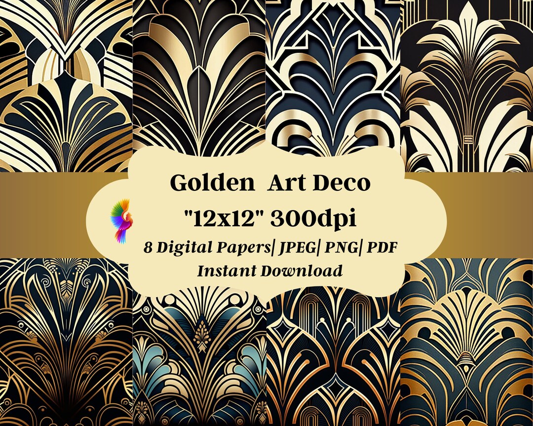 Gold Art Deco Patterns Digital Paper | Printable Art Deco Designs for ...