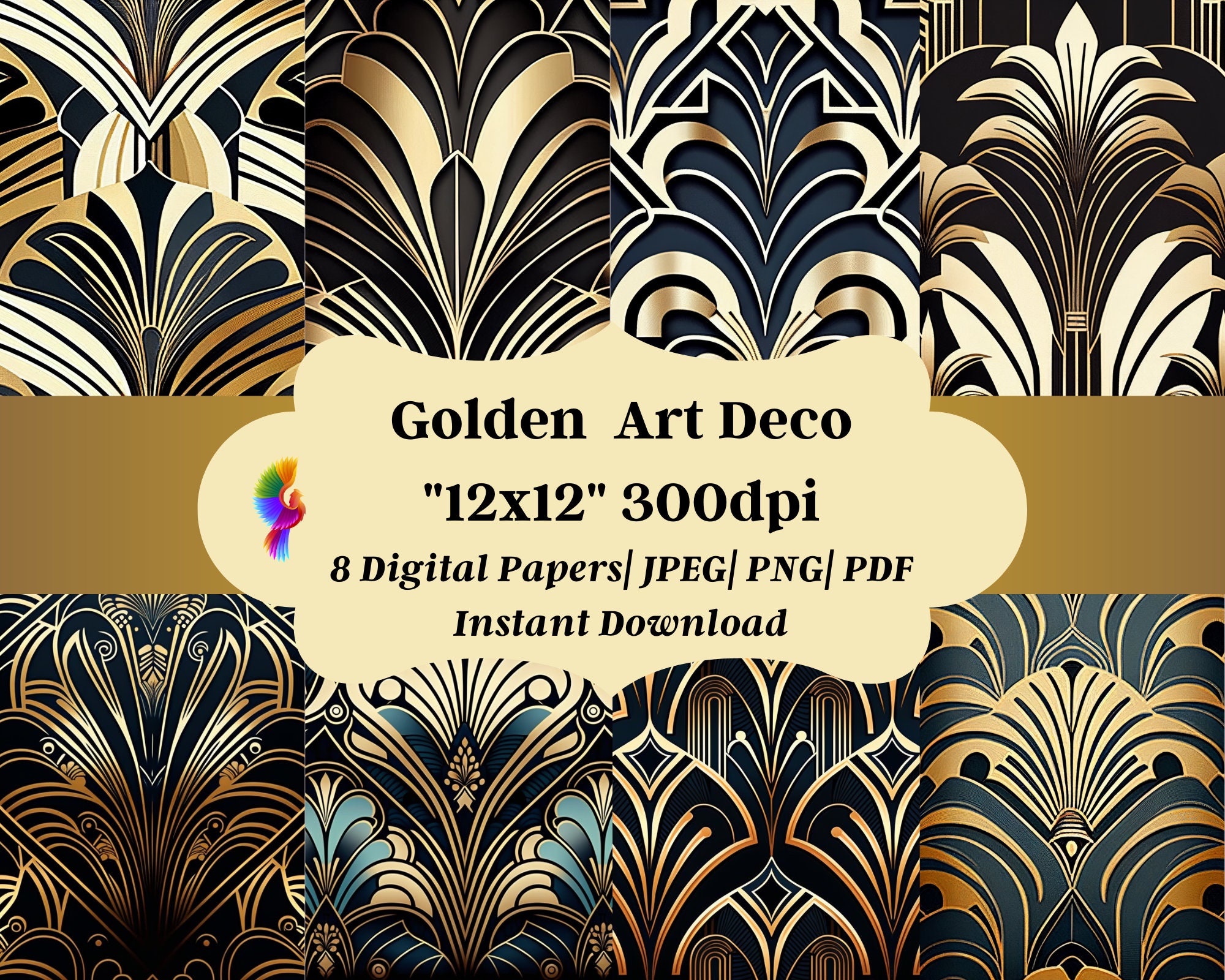 Gold Art Deco Patterns Digital Paper | Printable Art Deco Designs for ...
