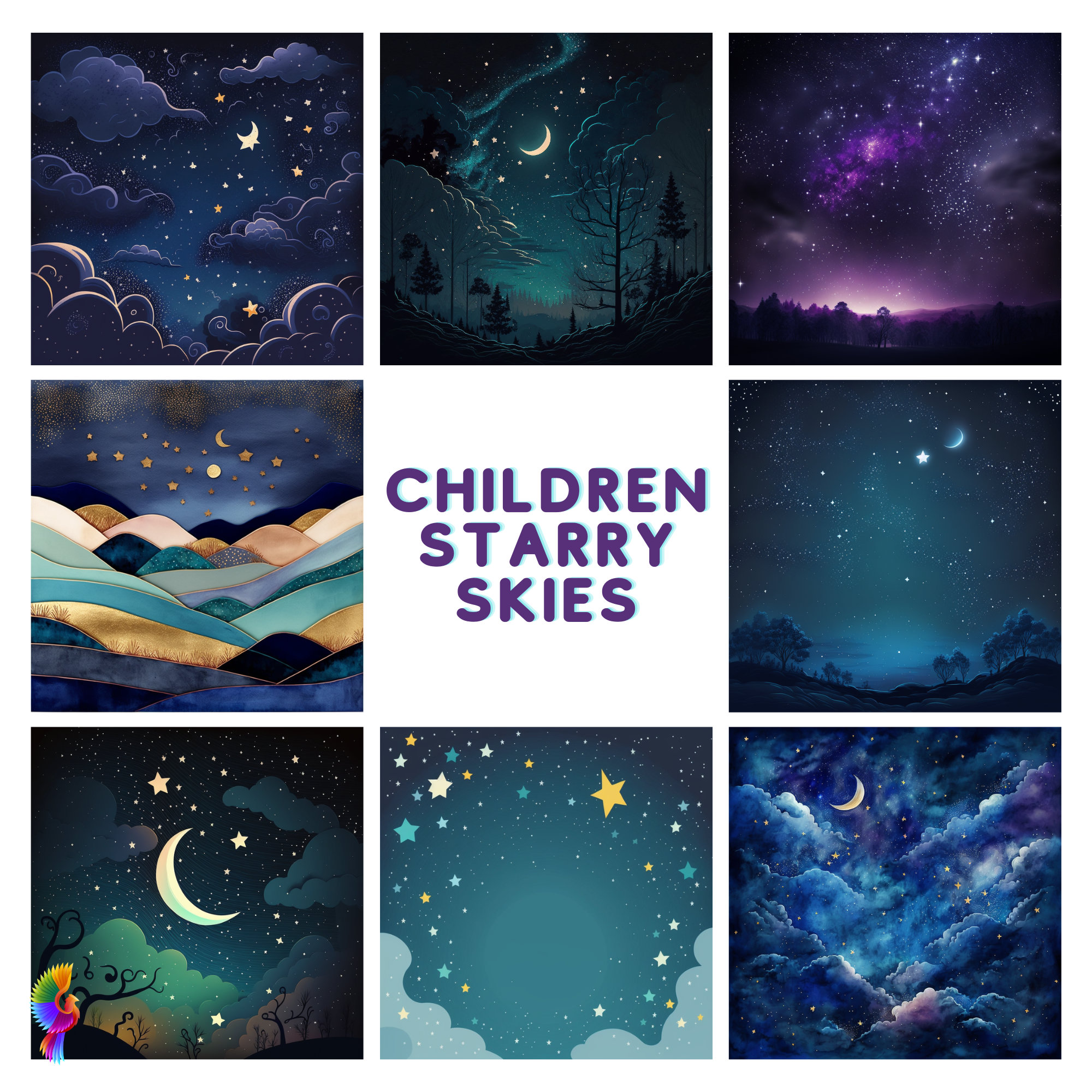Starry Night Children's Digital Art Print | Night Sky Wall Decor, Star ...