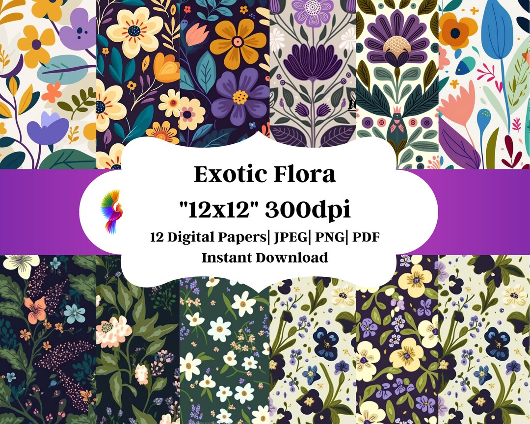 Exotic Floral Digital Paper | Seamless Purple Flower Patterns for DIY ...