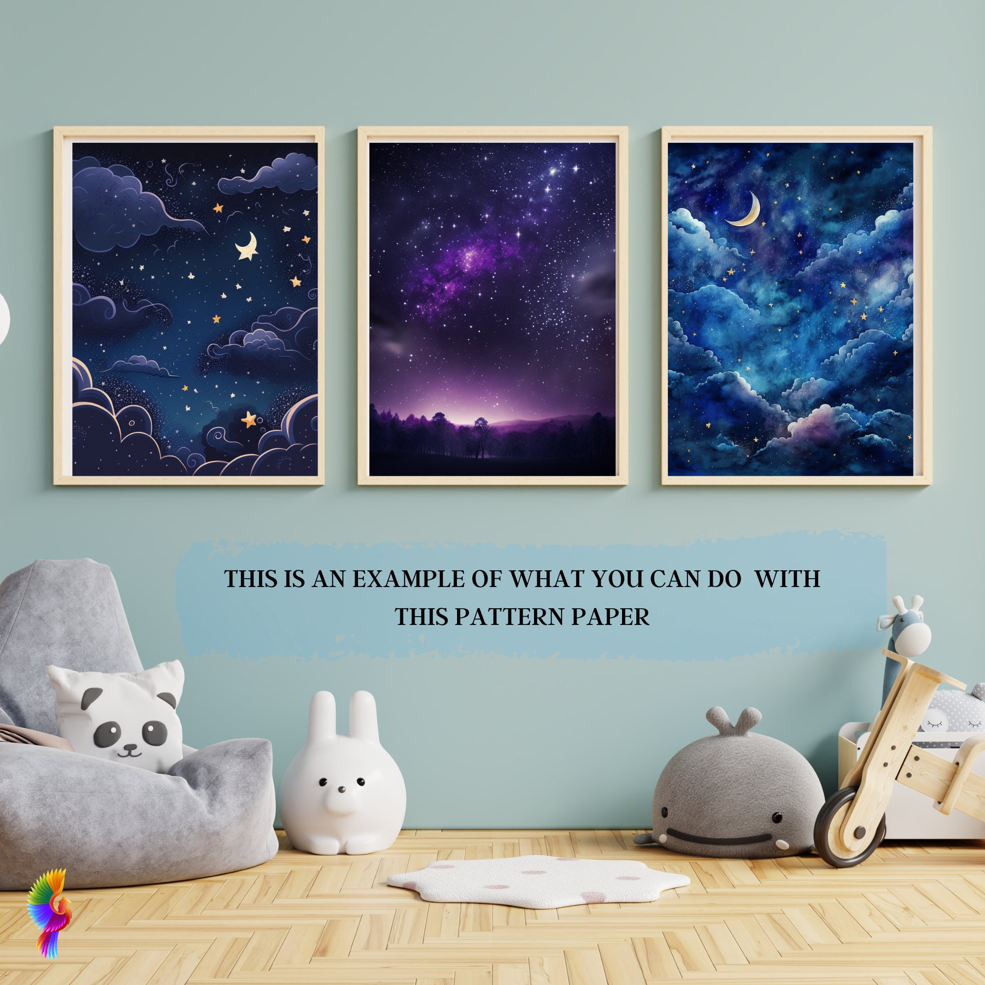 Starry Night Children's Digital Art Print Night Sky Wall - Etsy