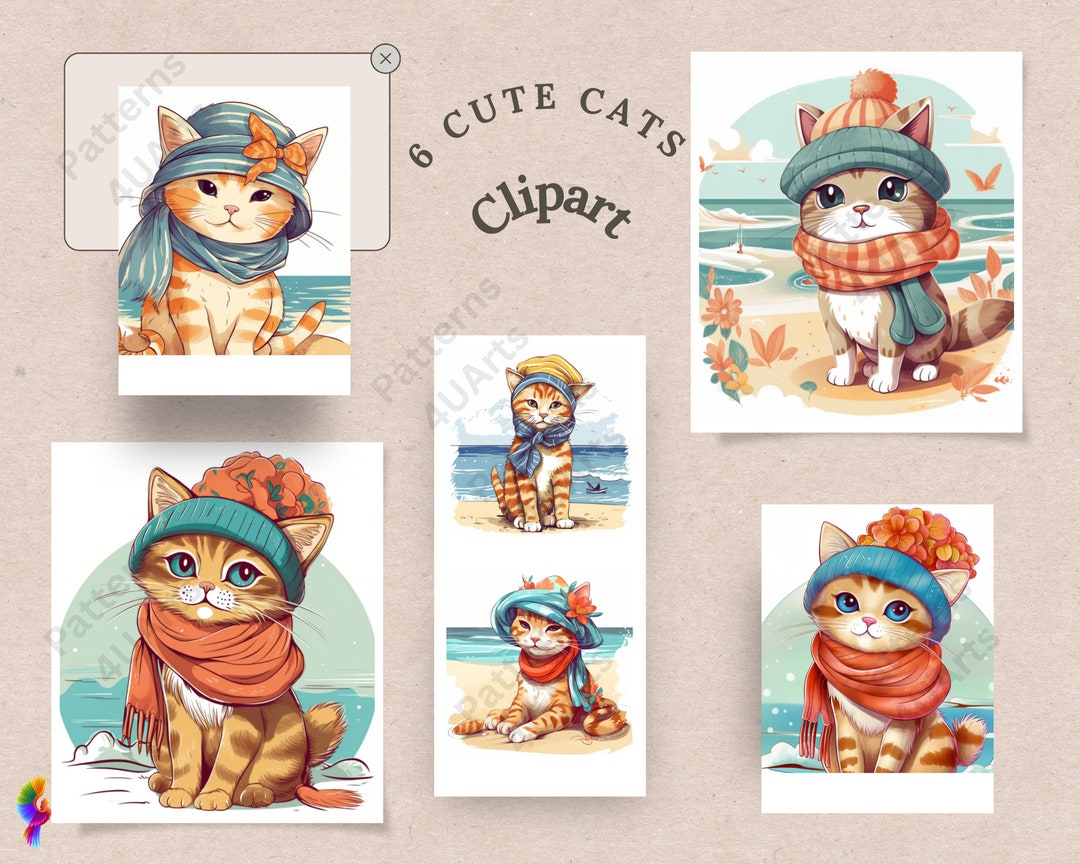 Whimsical Watercolor Cats Clip Art Bundle | 6 Adorable Feline Designs ...