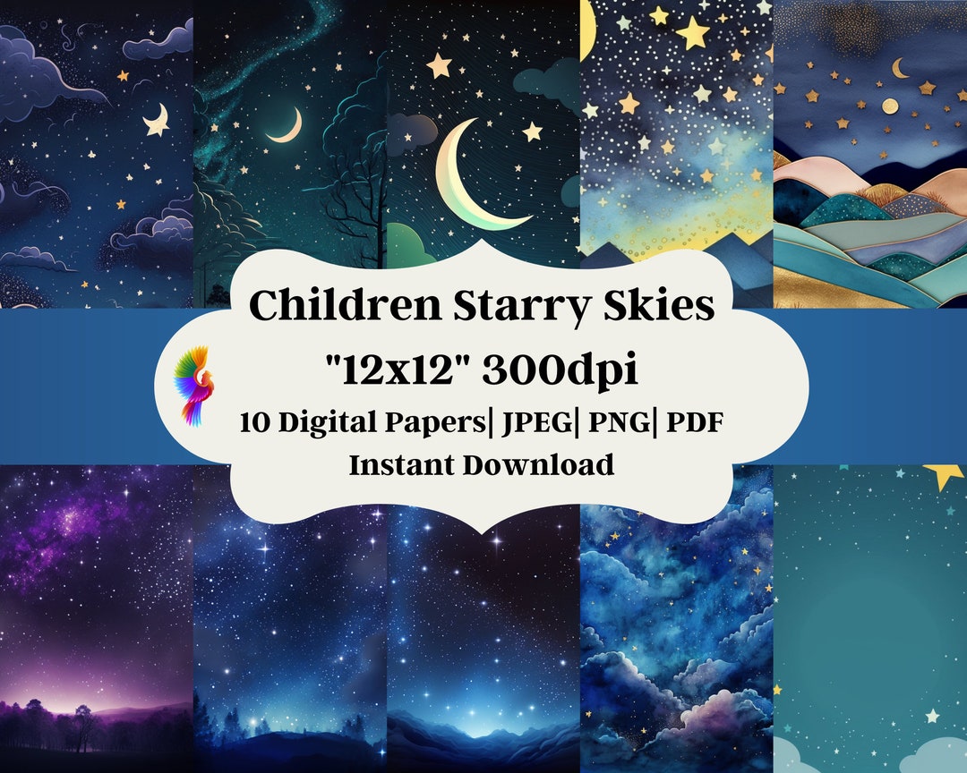 Starry Night Children's Digital Art Print | Night Sky Wall Decor, Star ...
