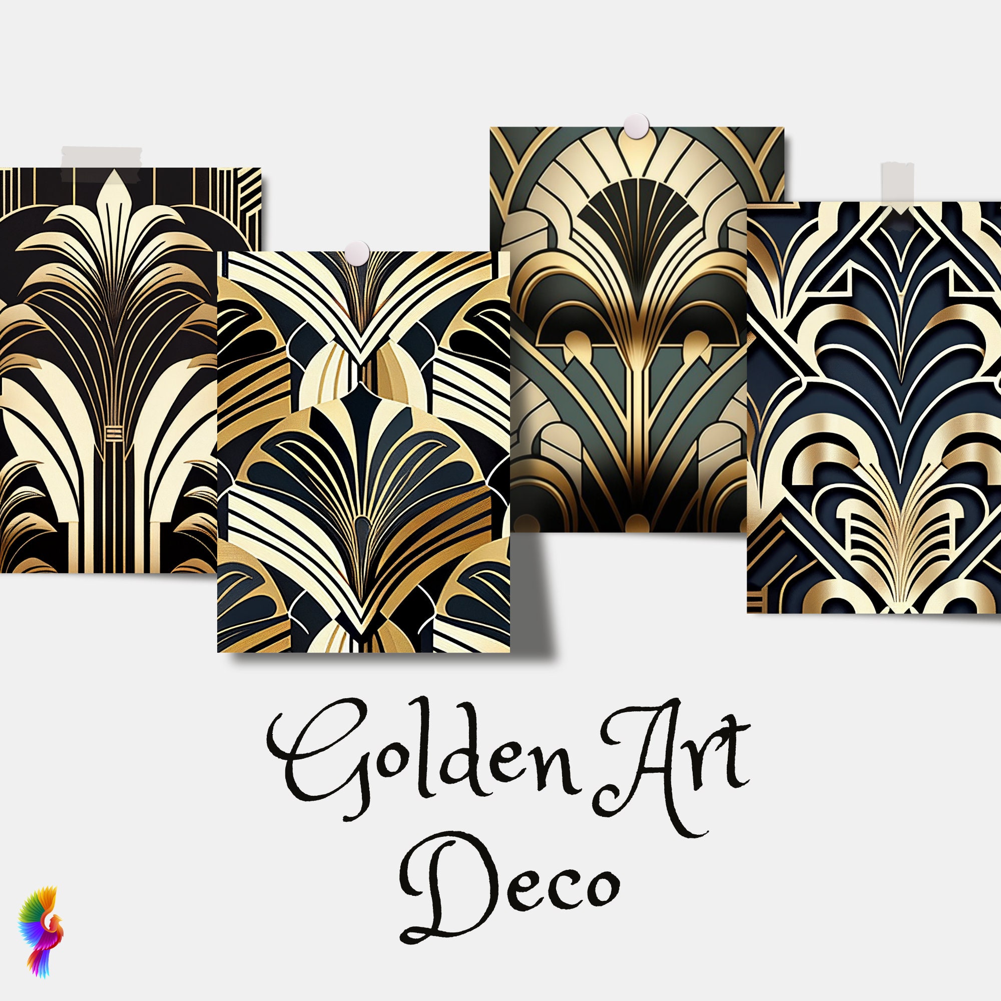 Gold Art Deco Patterns Digital Paper | Printable Art Deco Designs for ...