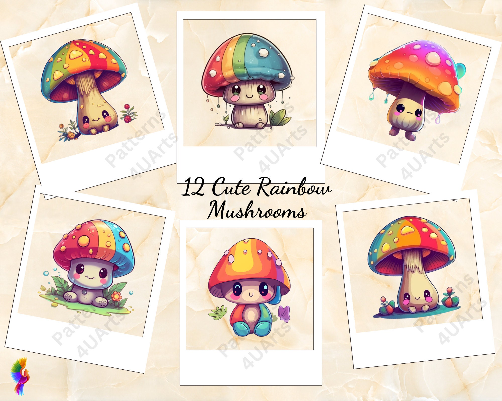 12 Vibrant Rainbow Mushroom Clipart Collection | Colorful Clip Art for ...