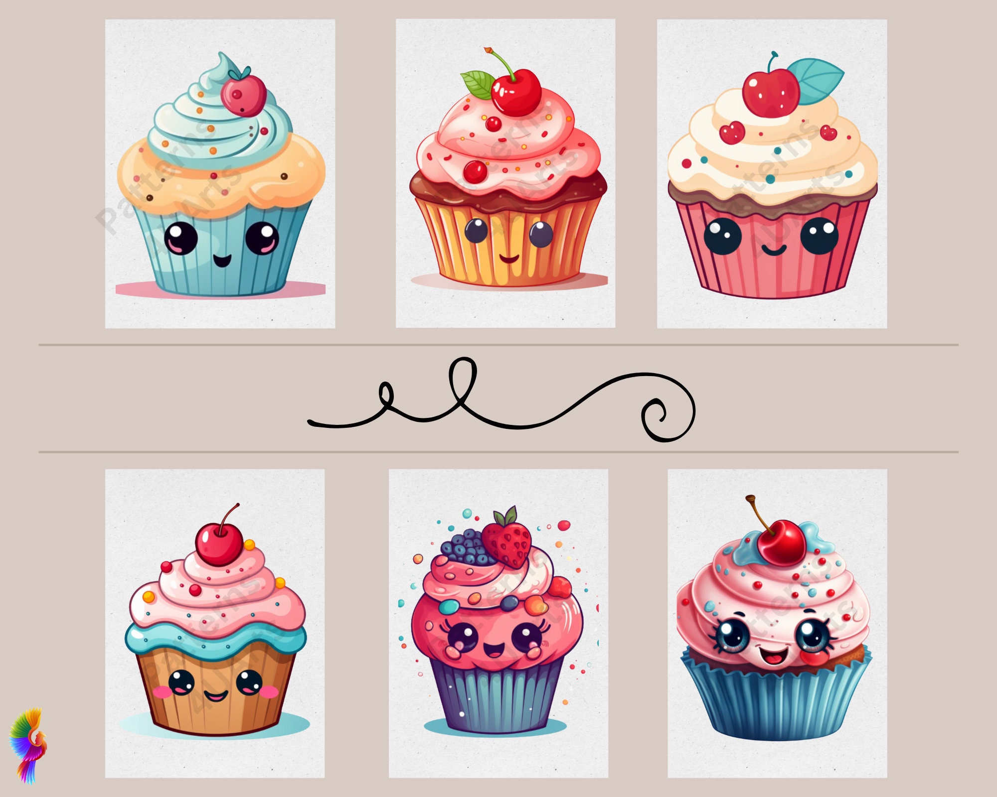 Cute Cupcake Clip Art Collection | 22 Delightful Cupcake Illustrations ...