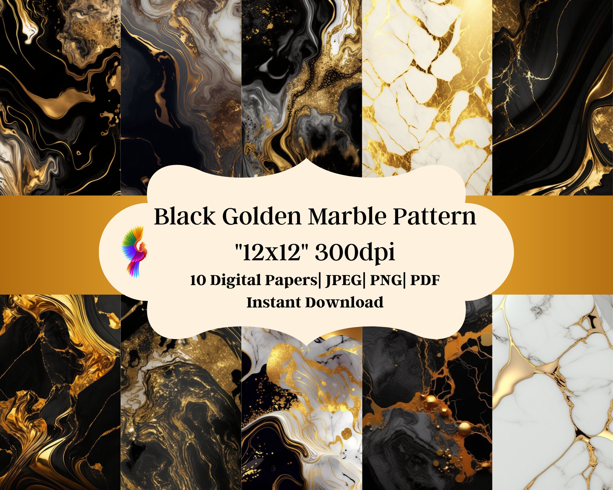 Black Gold Marble Digital Paper Bundle | Marble Pattern Seamless ...