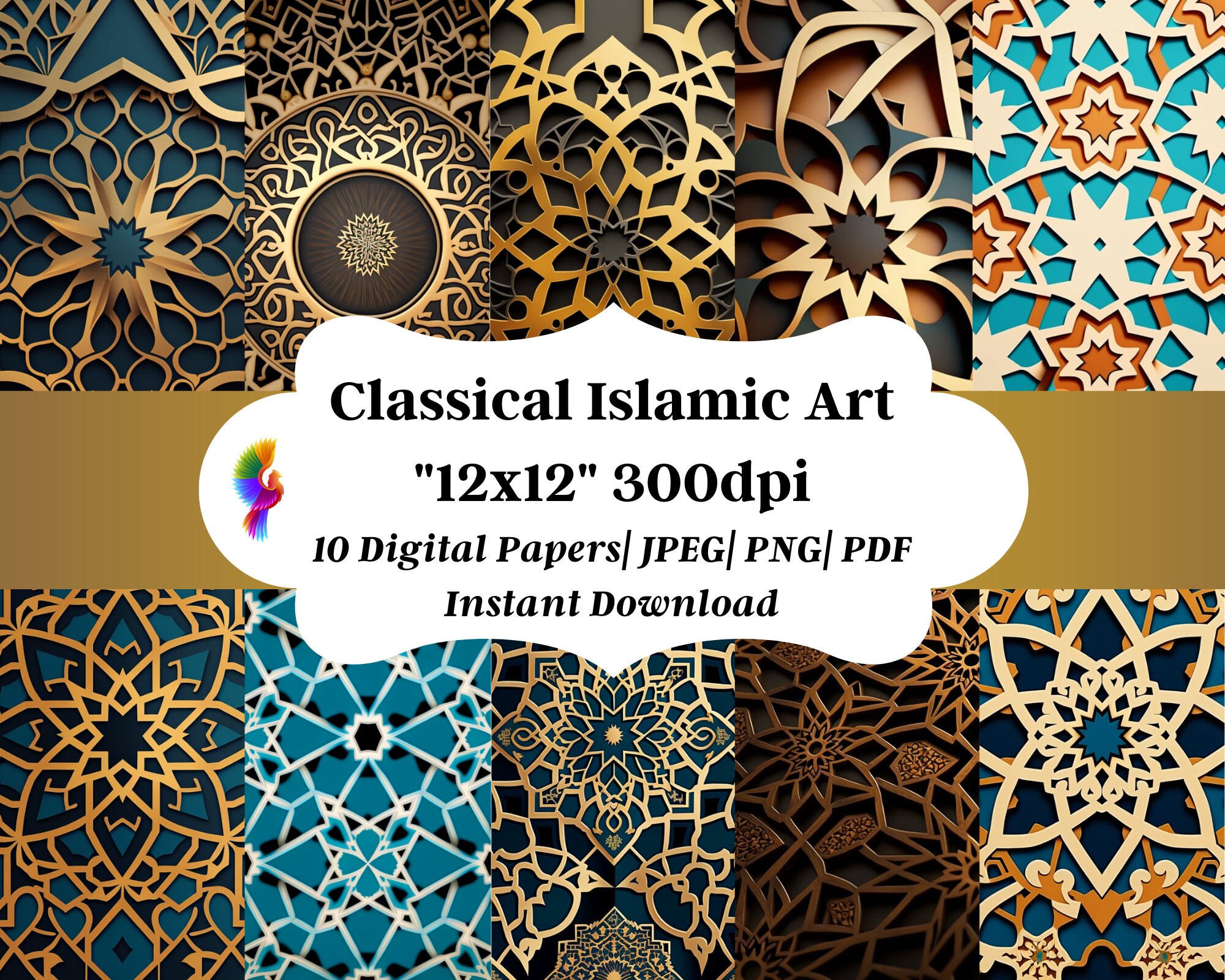 Islamic Art Seamless Digital Paper | Geometric Patterns, 12"x12" High ...