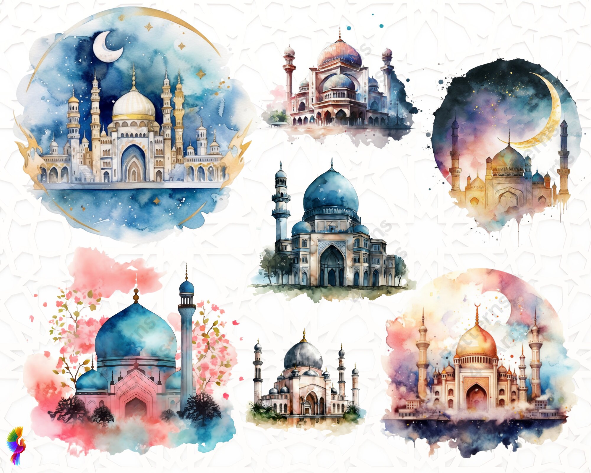 30 Beautiful Islamic Watercolor Clipart Collection Unique Islamic ...