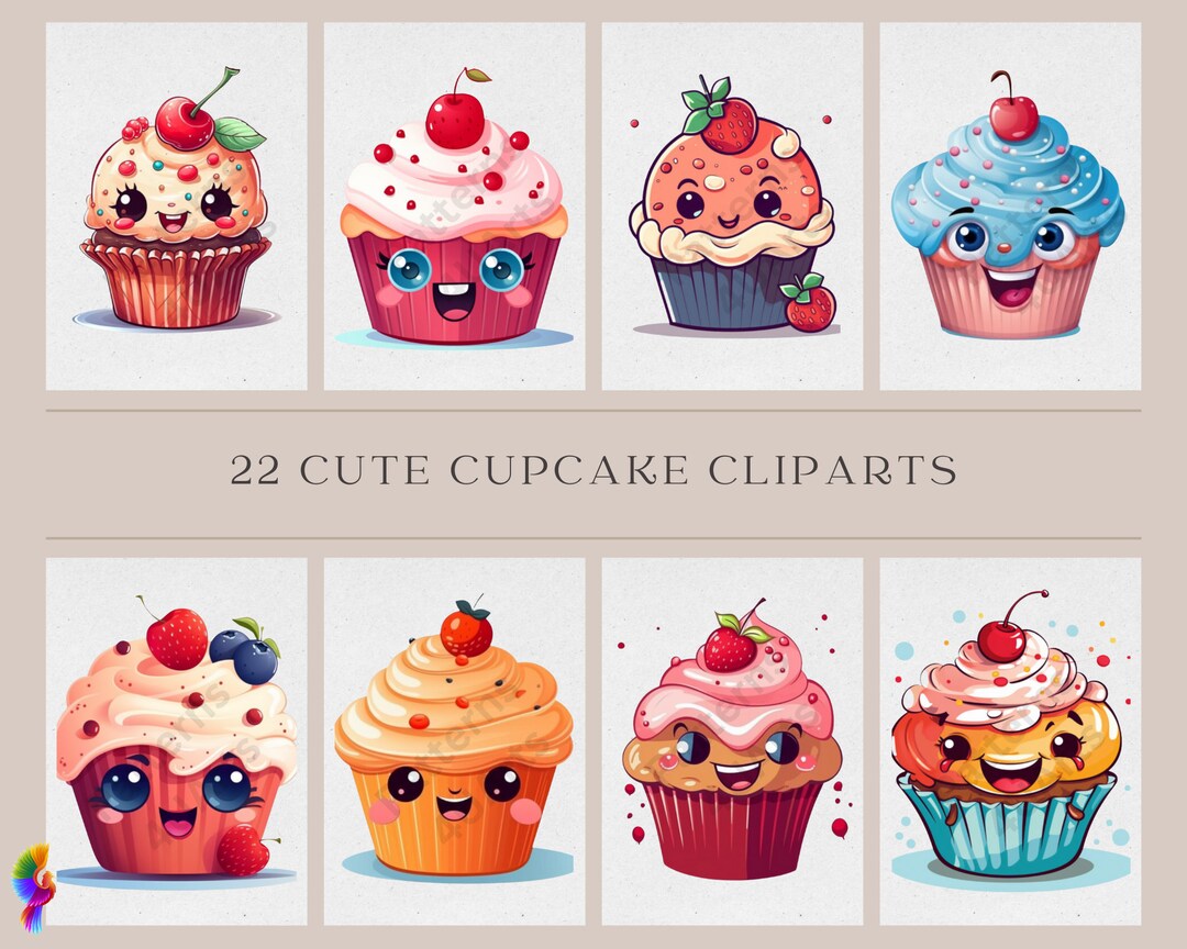 Cute Cupcake Clip Art Collection | 22 Delightful Cupcake Illustrations ...