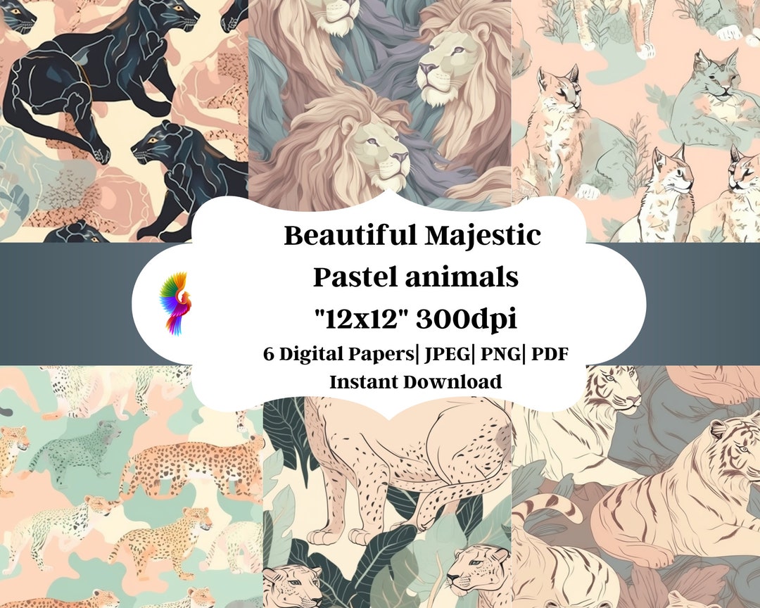 Watercolor Pastel Big Cats Digital Paper | African Safari Animals ...