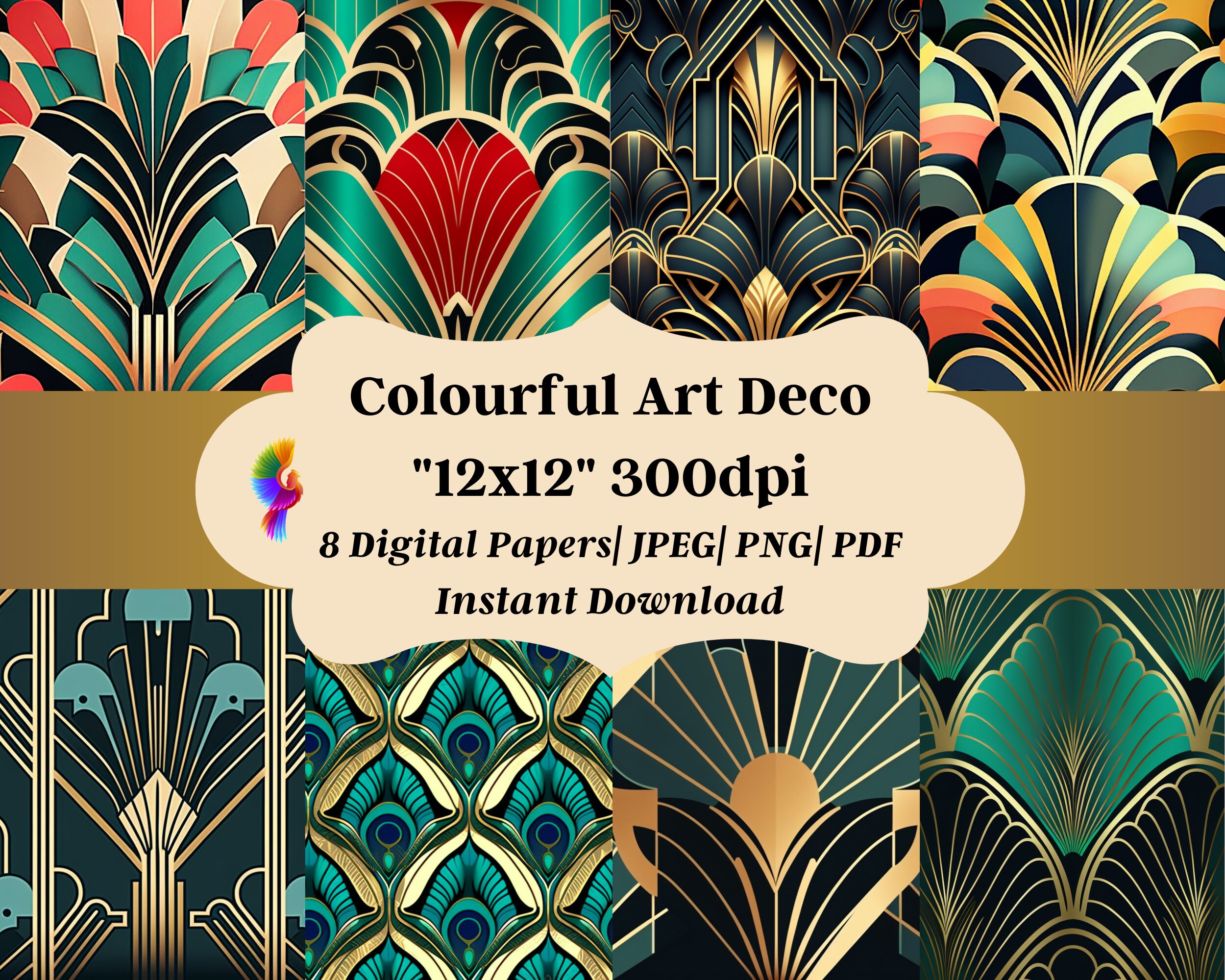 Vibrant Art Deco Digital Paper | Colourful 1920s-1930s Patterns for ...