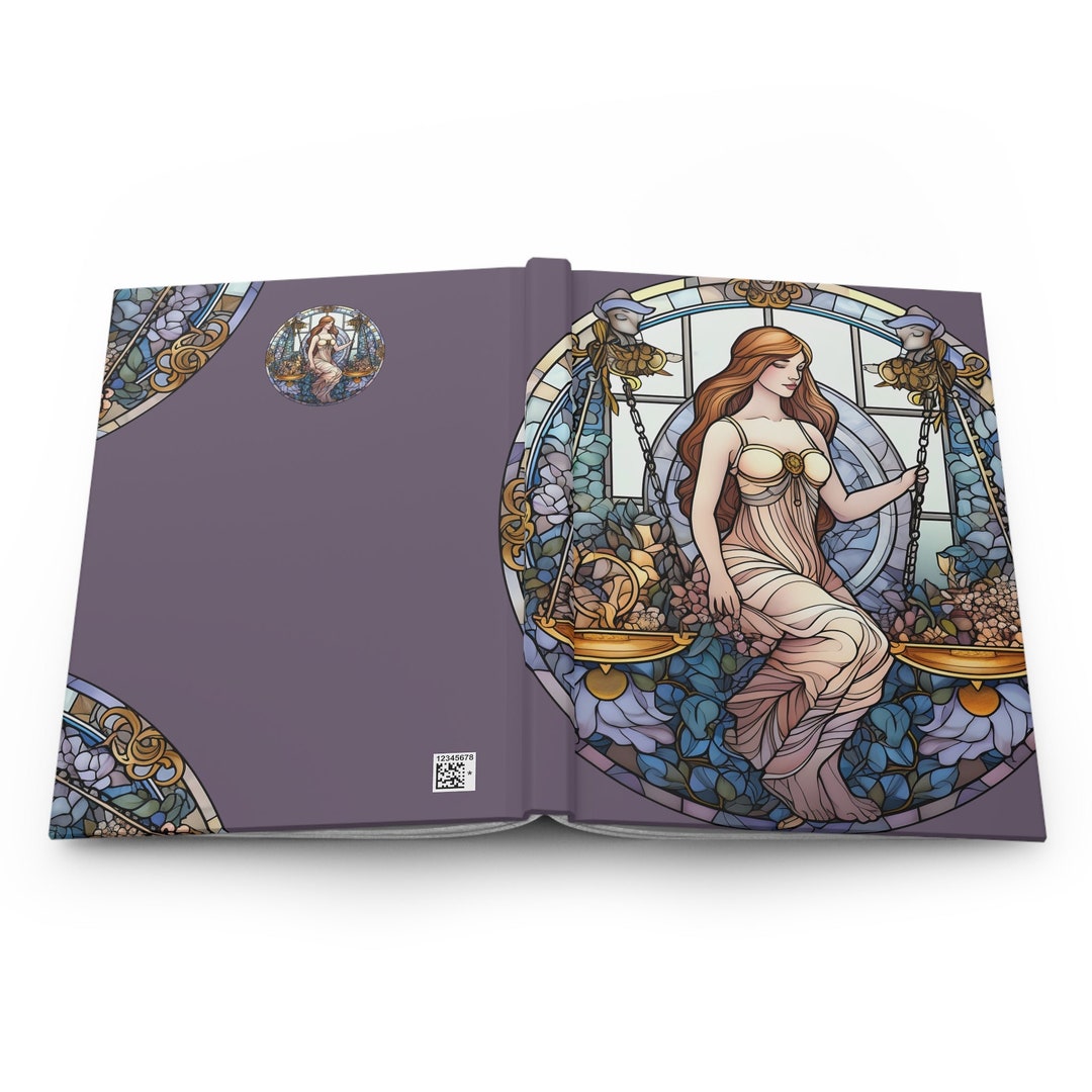 Libra Stained Glass Illustration Hardcover 150 Page Journal Zodiac Sign ...