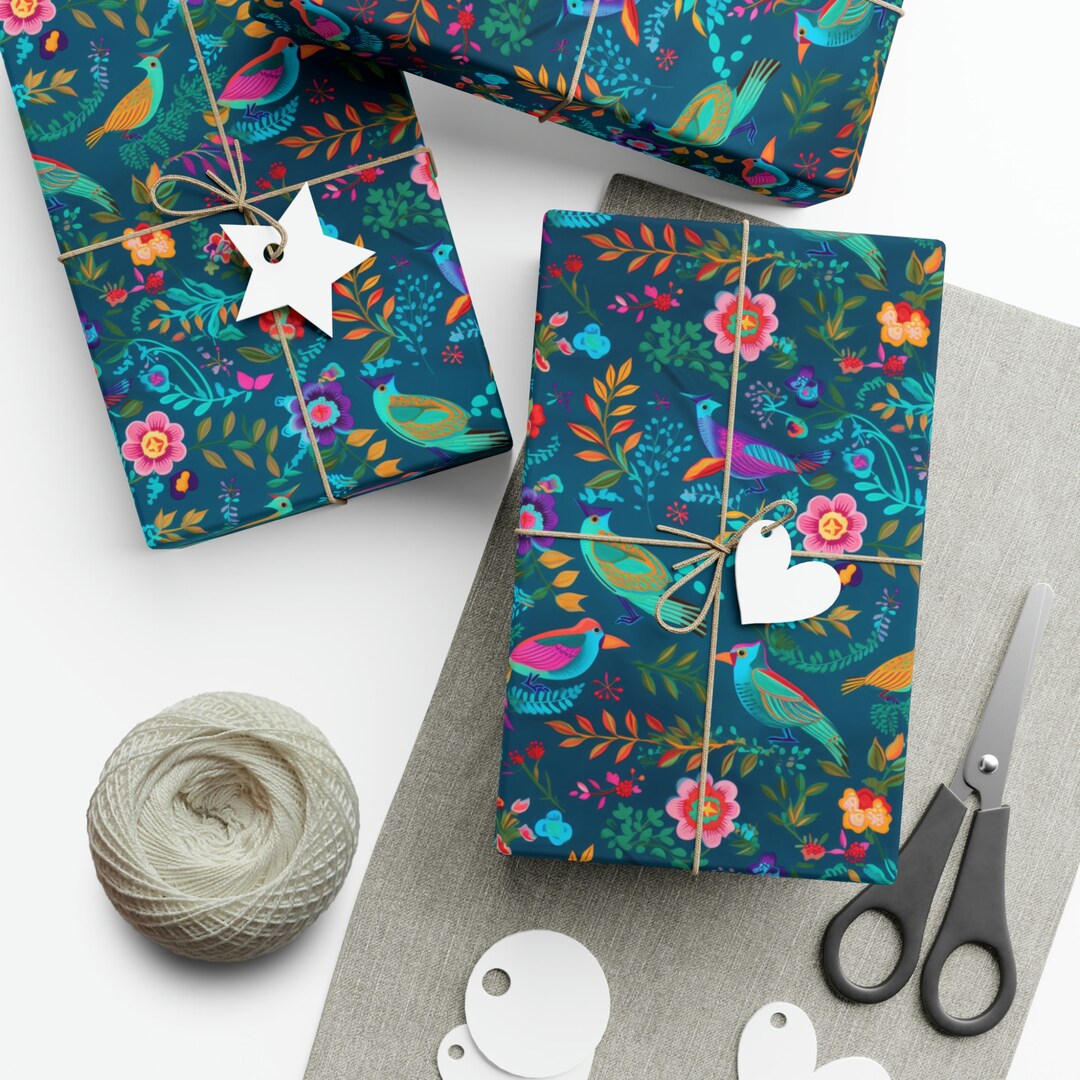 Brightly Colored Bird Gift Wrap | Custom Wrapping Paper | Elegant Gift ...