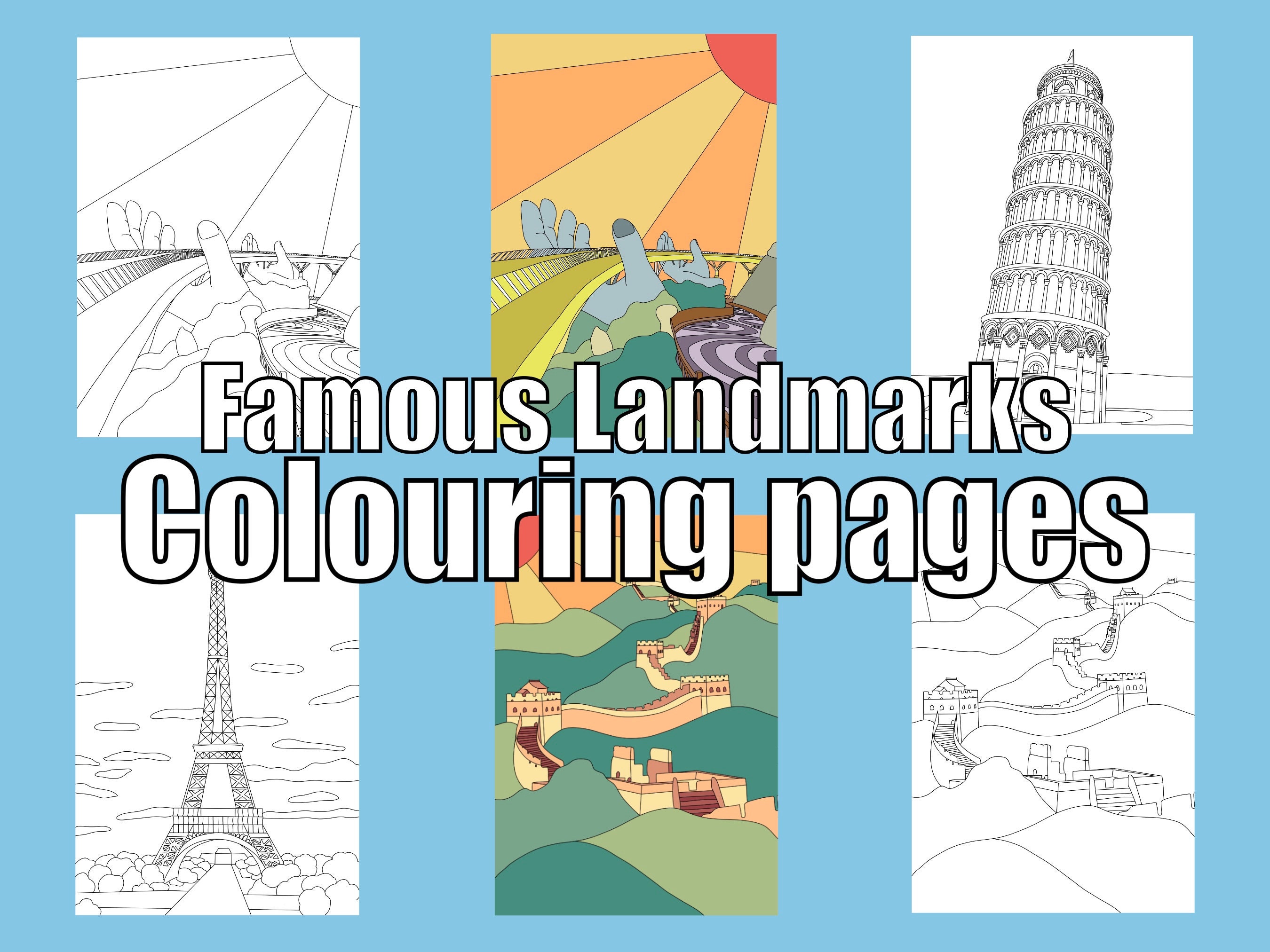 Famous Landmarks Digital Colouring Book / 9 Page Printable Coloring ...