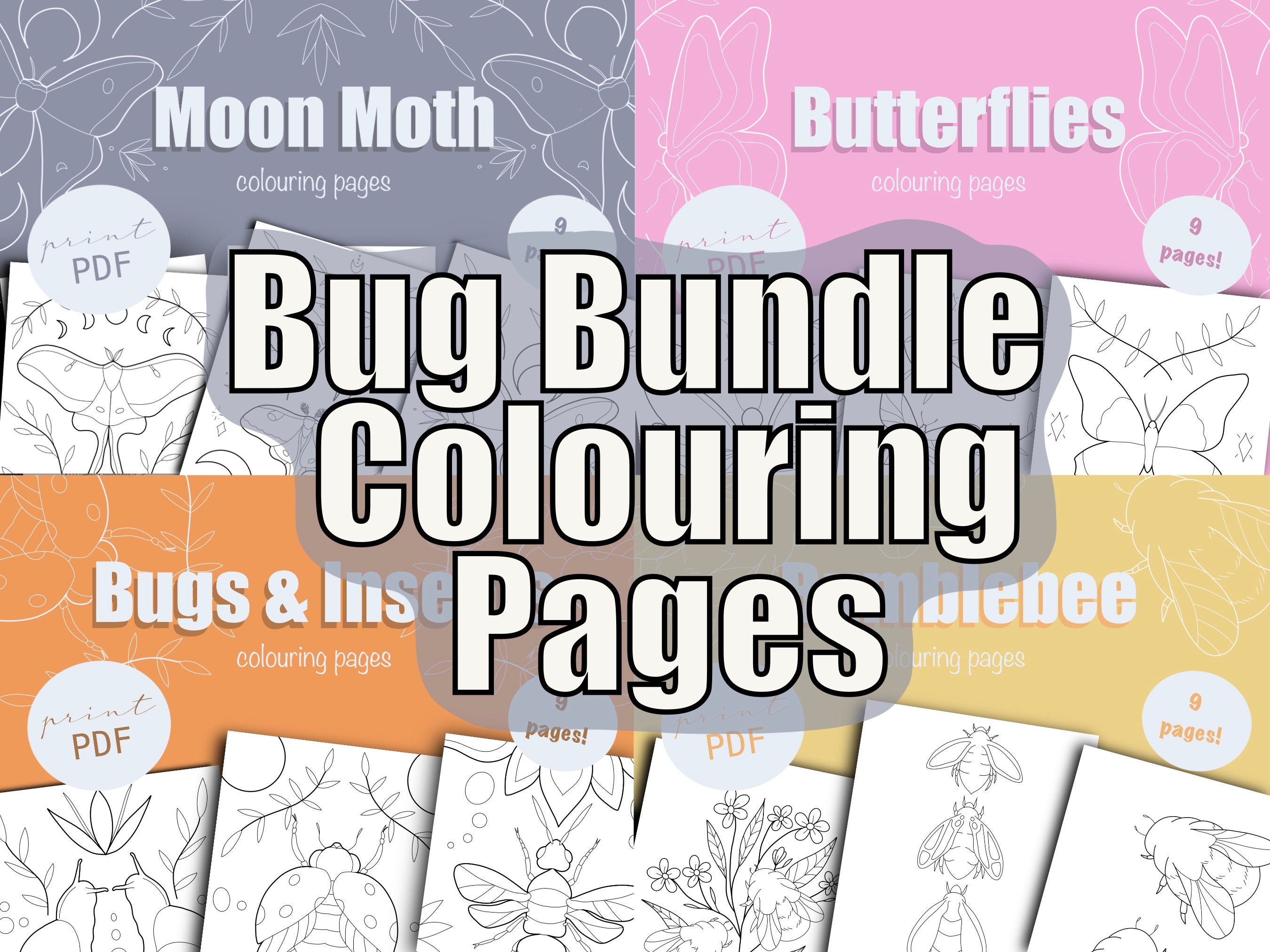 Bugs Bundle Colouring Pages / Pack of 4 Printable Coloring Pages ...
