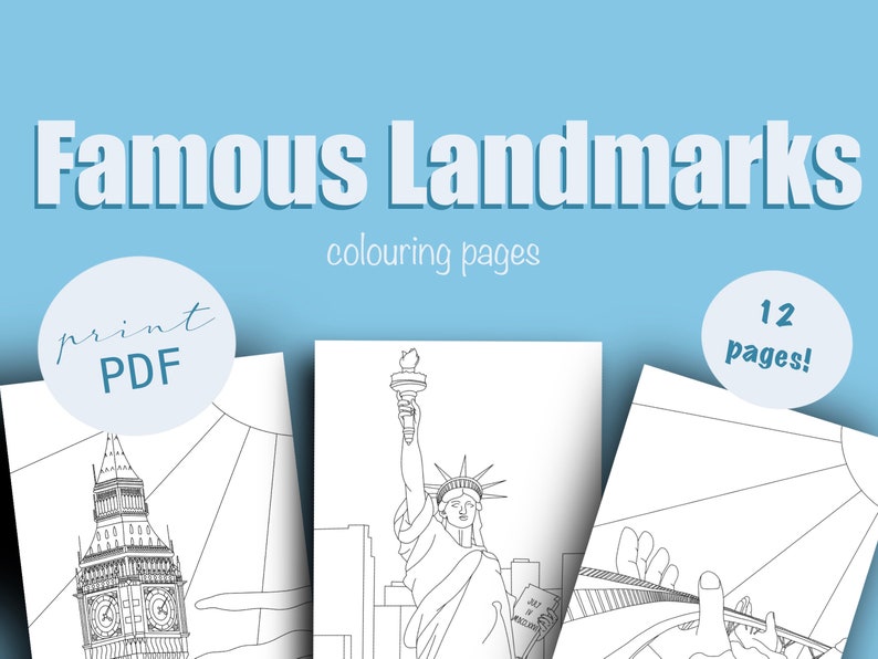 Famous Landmarks Digital Colouring Book / 12 Page Printable - Etsy