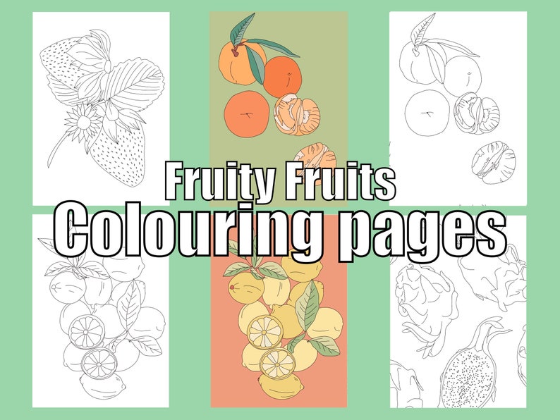 Fruity Fruits Digital Colouring Pages / 9 Page Printable Coloring Book ...